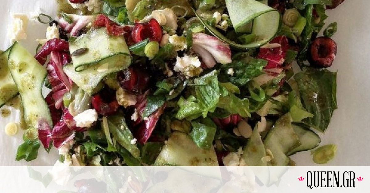 Πράσινη σαλάτα με φέτα και dressing ηλιόσπορου - Queen.gr